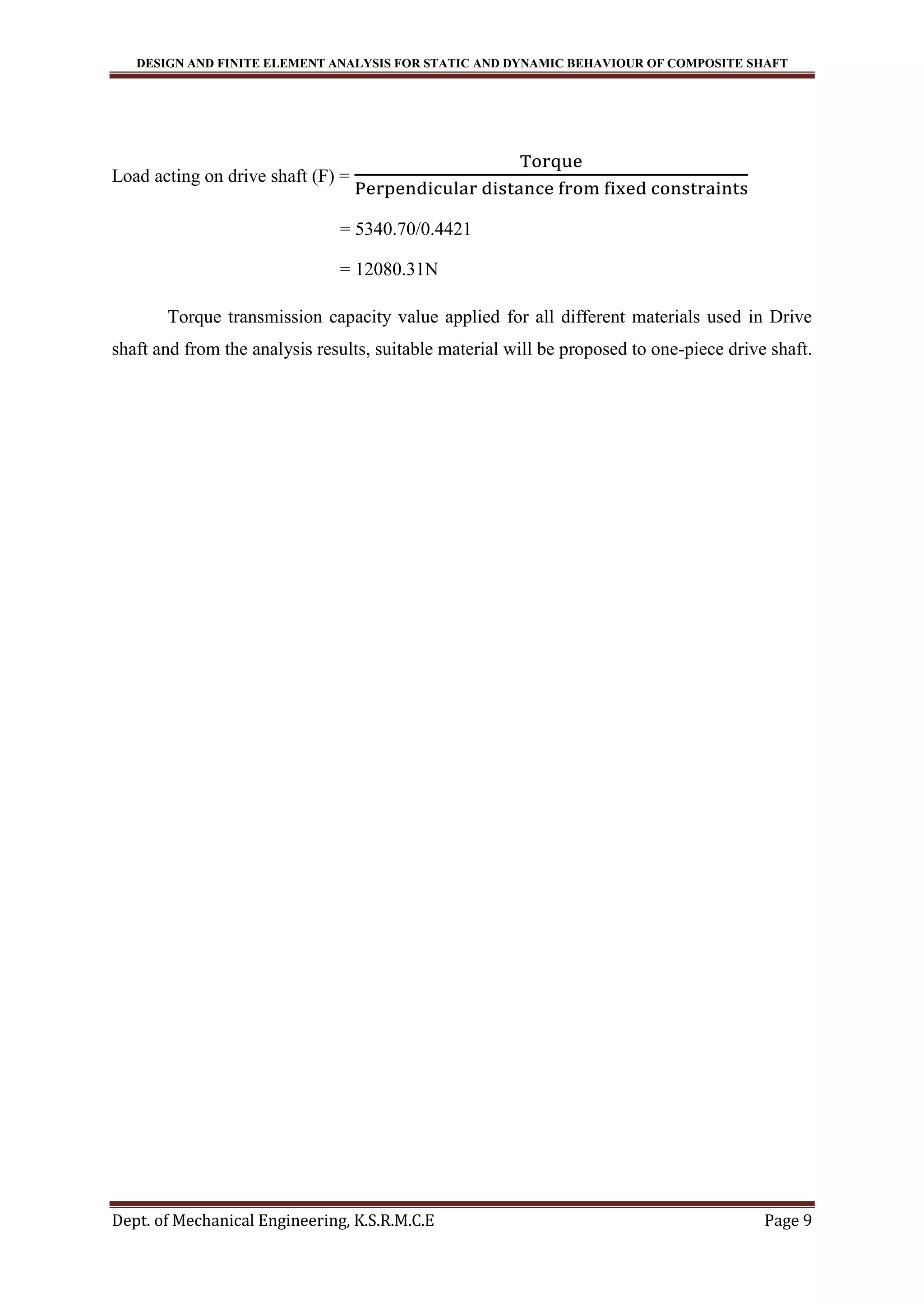 Design and Finite element analysis for static and dynamic behaviour of composite shaft ...