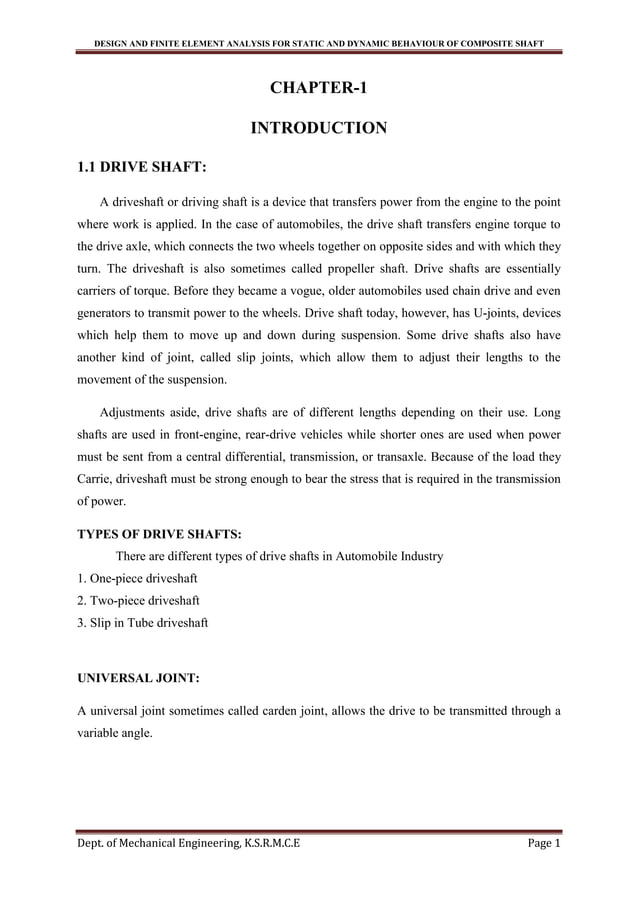 Design and Finite element analysis for static and dynamic behaviour of composite shaft ...