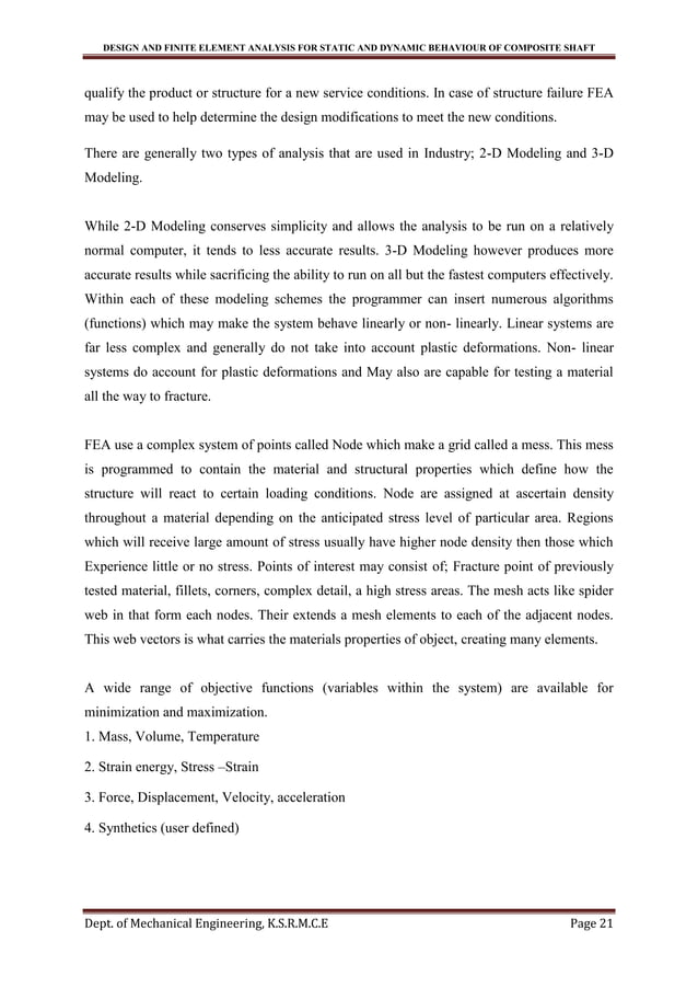 Design and Finite element analysis for static and dynamic behaviour of composite shaft ...