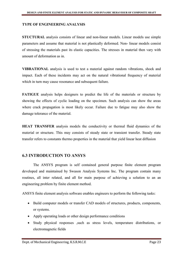 Design and Finite element analysis for static and dynamic behaviour of composite shaft ...