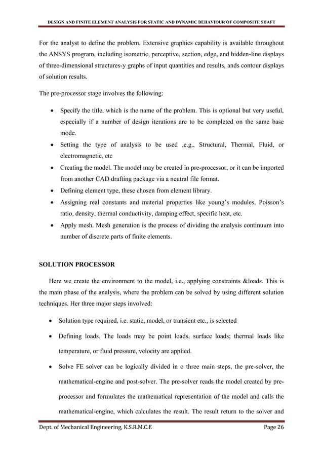 Design and Finite element analysis for static and dynamic behaviour of composite shaft ...