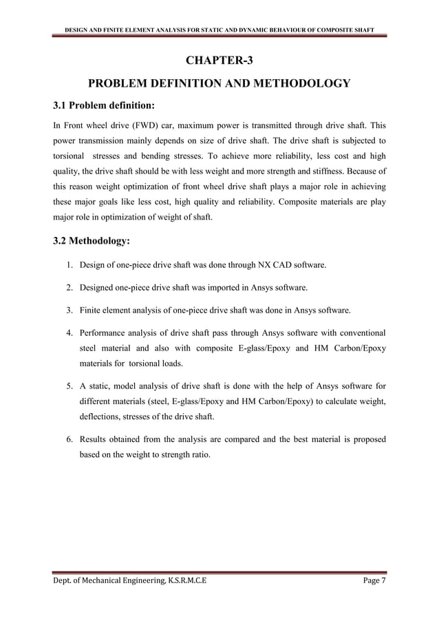 Design And Finite Element Analysis For Static And Dynamic Behaviour Of Composite Shaft