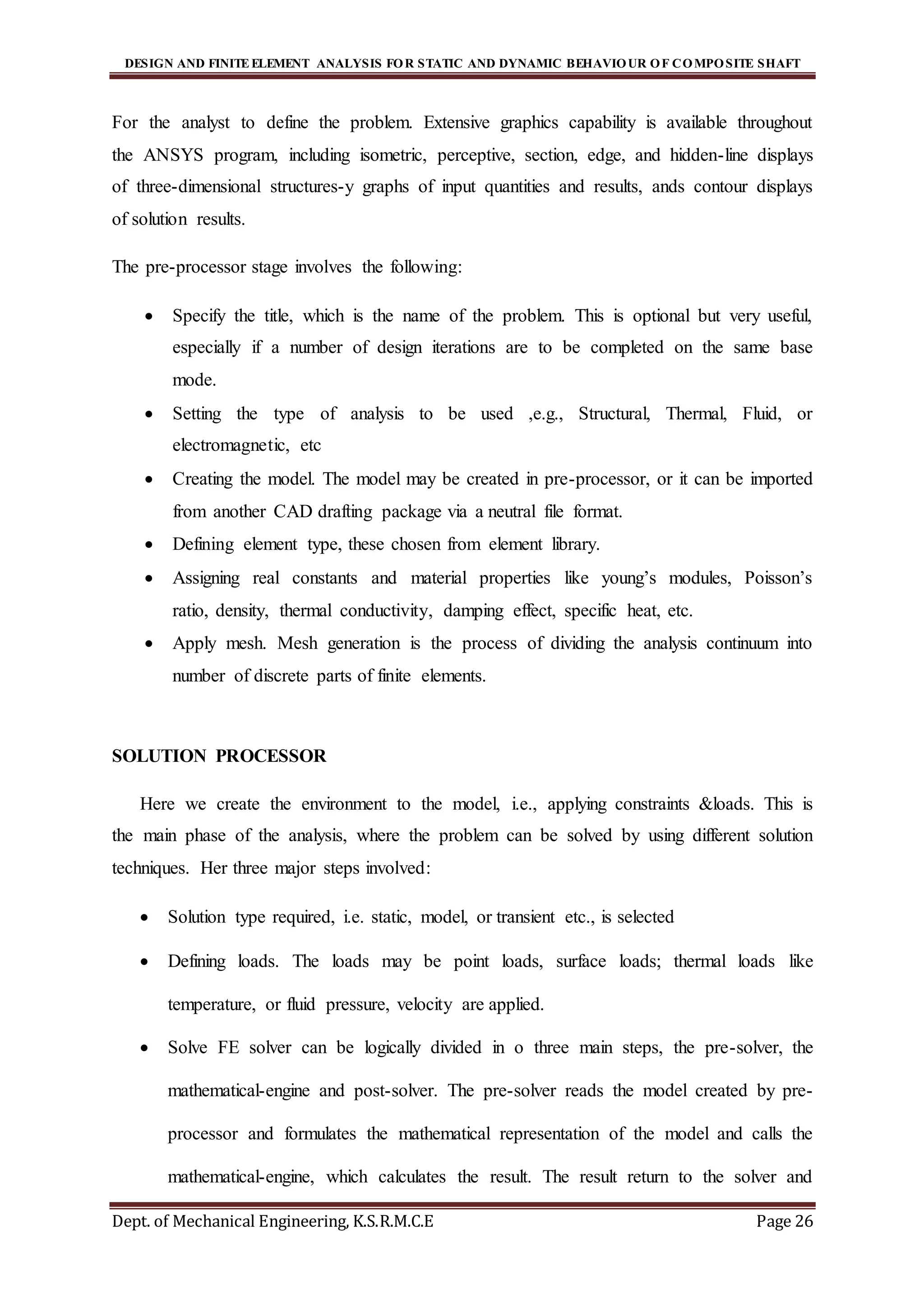 Design And Finiteelement Analysis For Static And Dynamic Behaviour Of Composite Shaft Word Pdf