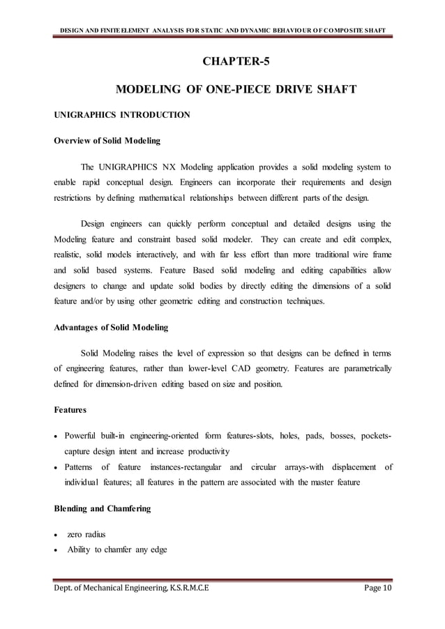 Design And Finiteelement Analysis For Static And Dynamic Behaviour Of Composite Shaft Word Pdf