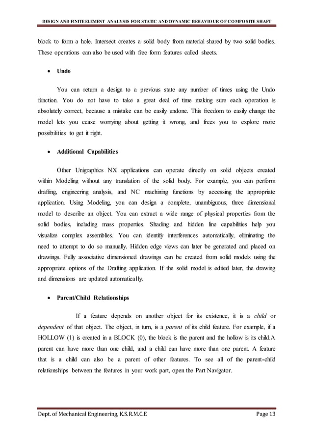 Design And Finiteelement Analysis For Static And Dynamic Behaviour Of Composite Shaft Word Pdf