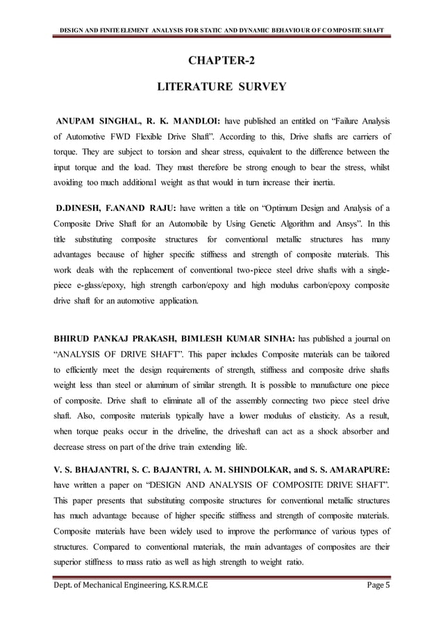 Design and Finiteelement analysis for static and dynamic behaviour of composite shaft word | PDF