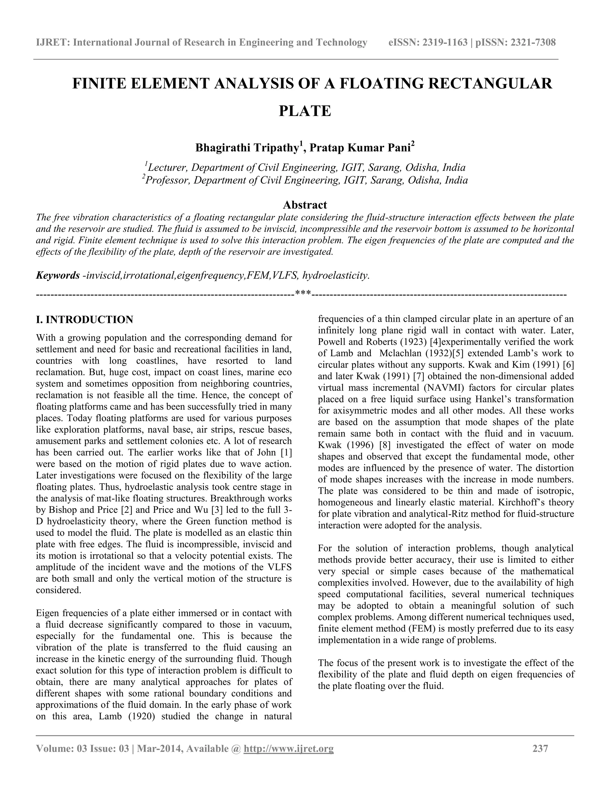Finite element analysis of a floating rectangular plate | PDF