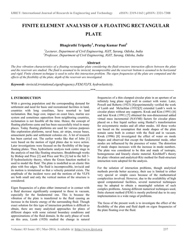 Finite element analysis of a floating rectangular plate | PDF