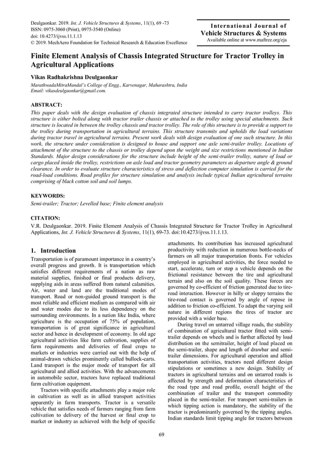 Finite element analysis of chassis integrated structure for tractor ...