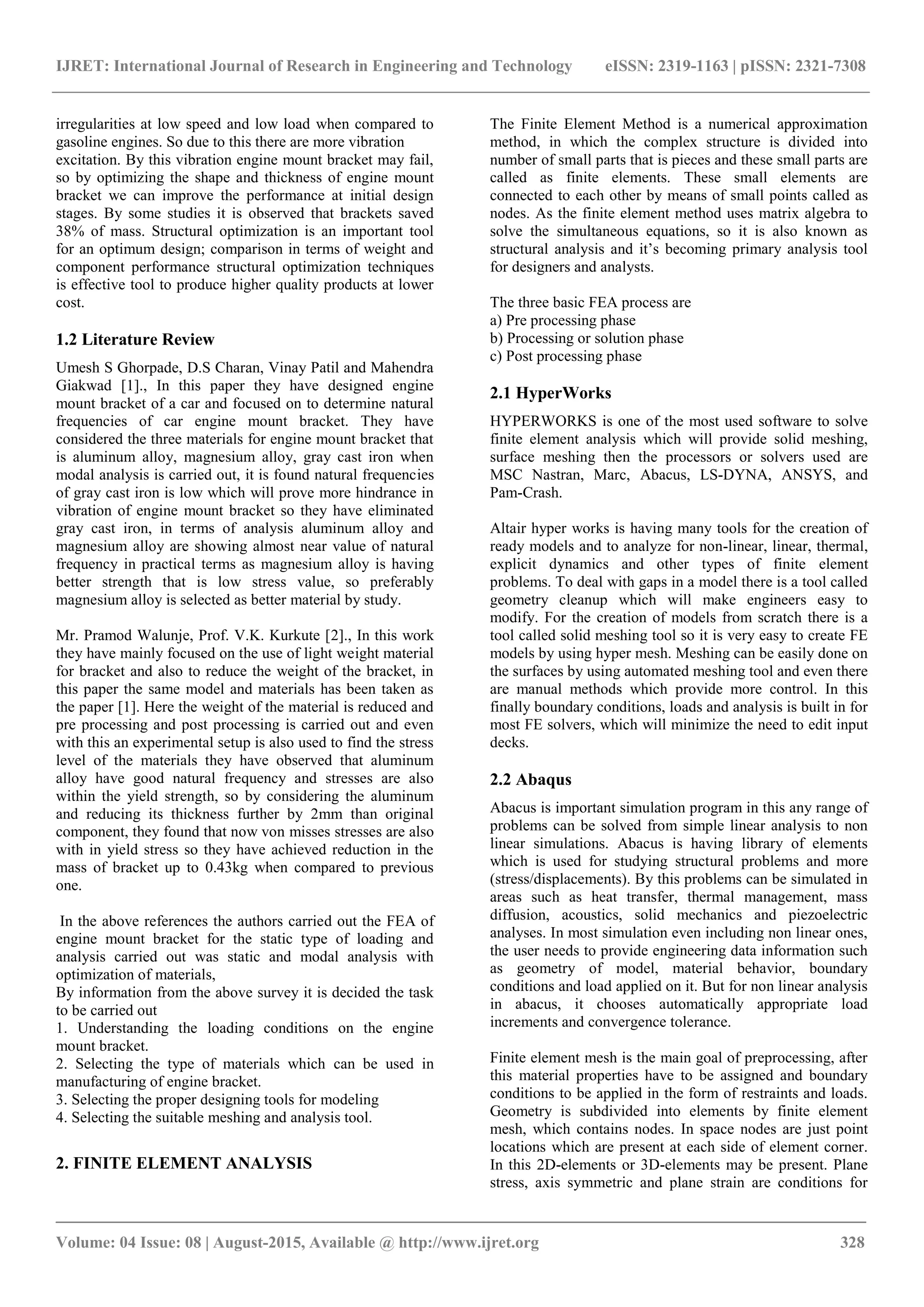 Finite element analysis of engine mounting bracket by considering ...