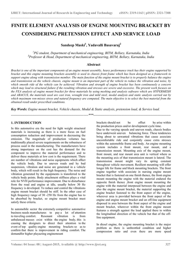 Finite element analysis of engine mounting bracket by considering ...