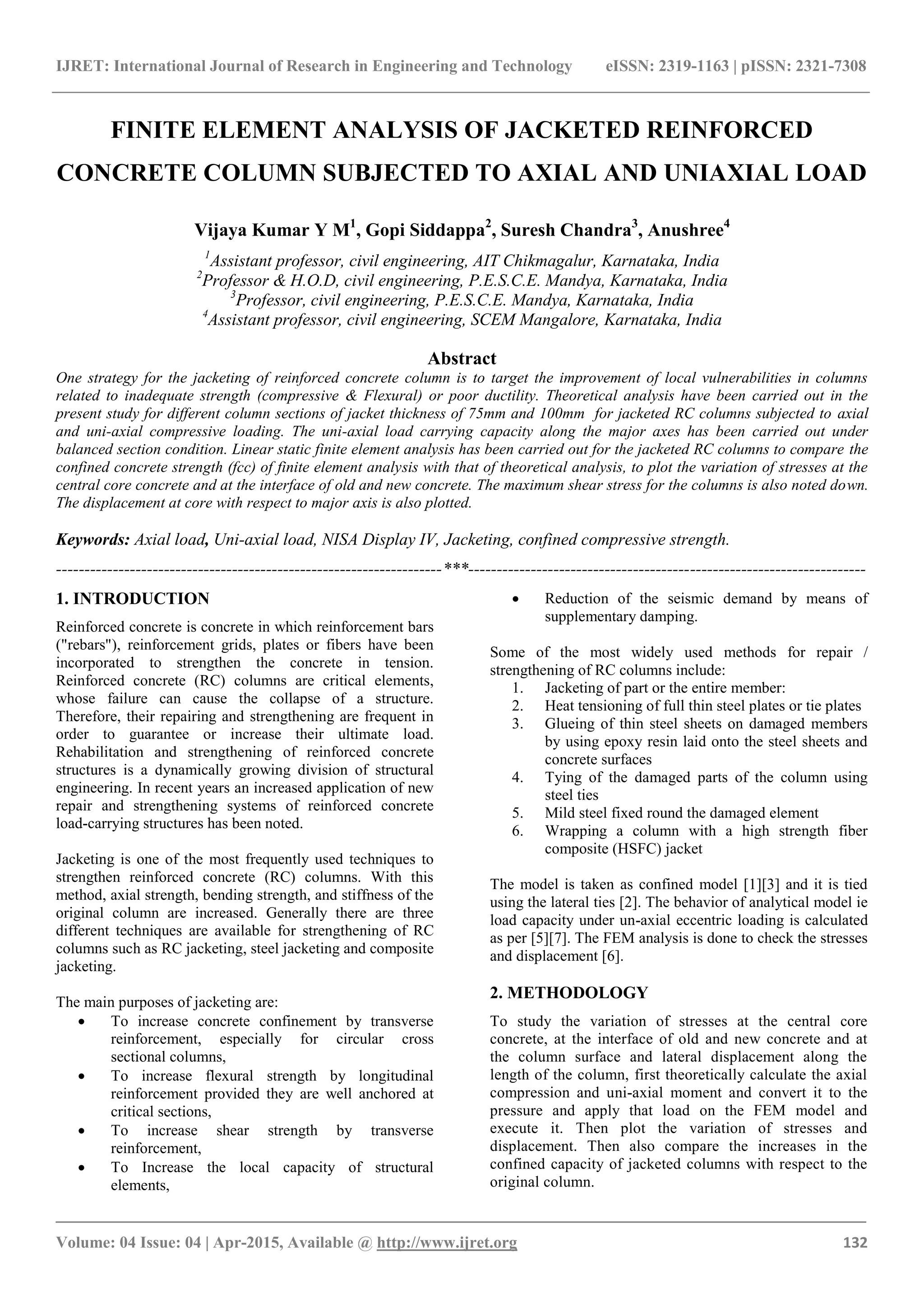 Finite Element Analysis Of Jacketed Reinforced Concrete Column