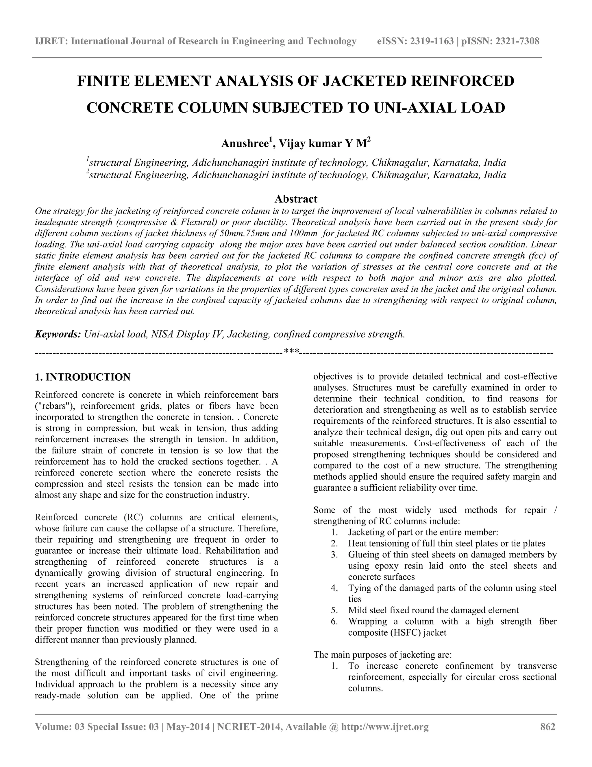 Finite element analysis of jacketed reinforced concrete column ...