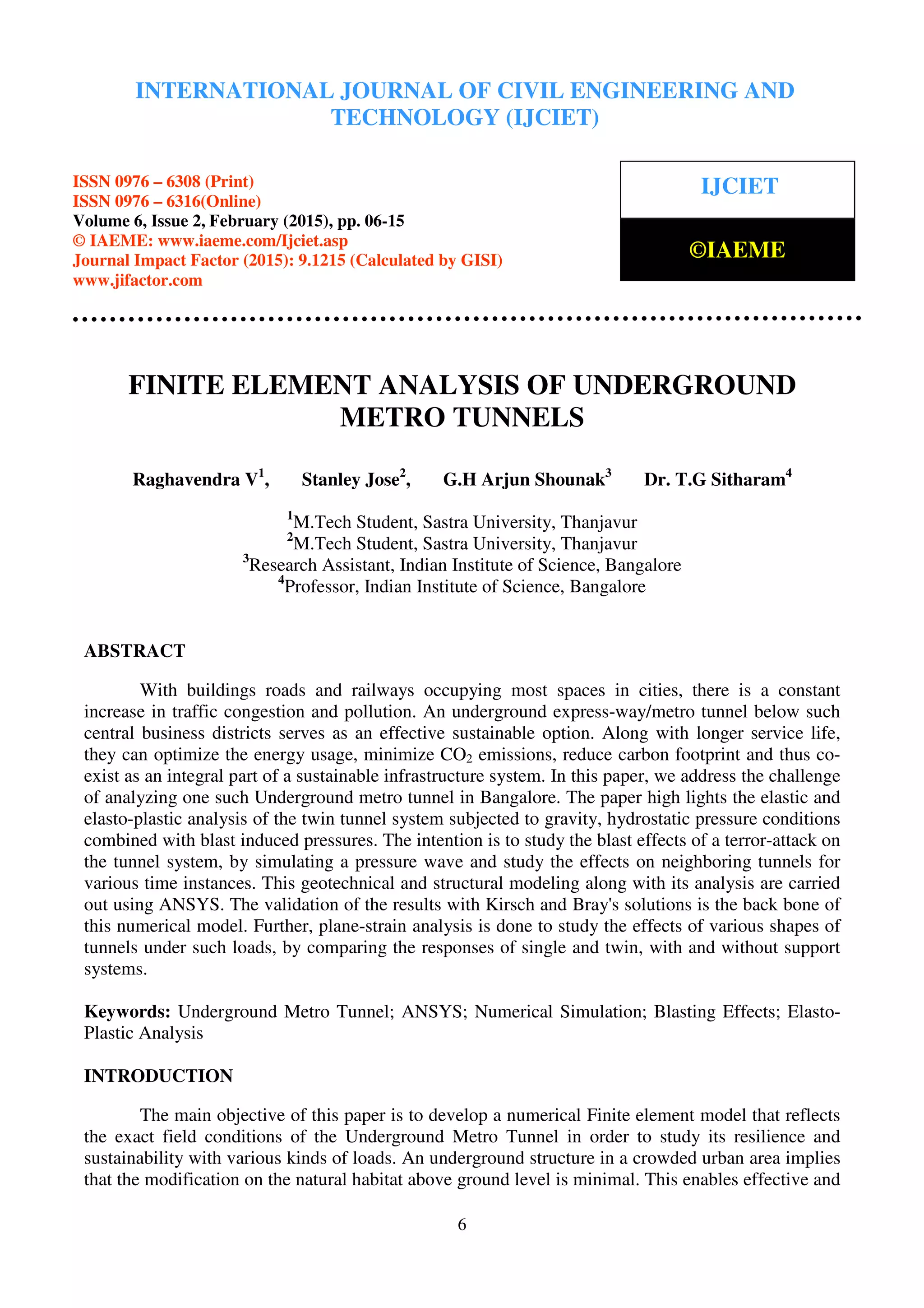 FINITE ELEMENT ANALYSIS OF UNDERGROUND METRO TUNNELS | PDF