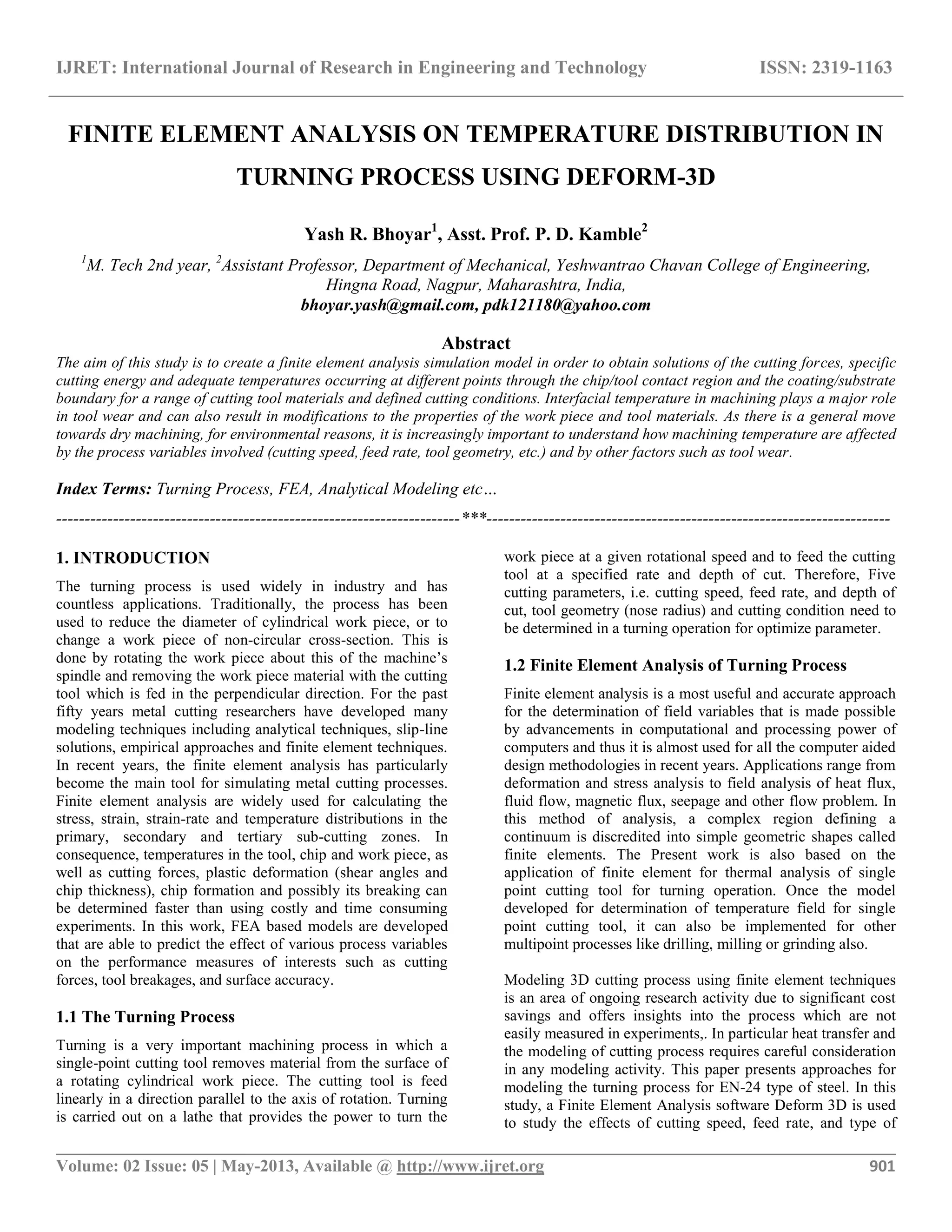 Finite element analysis on temperature distribution in turning process using deform 3 d | PDF