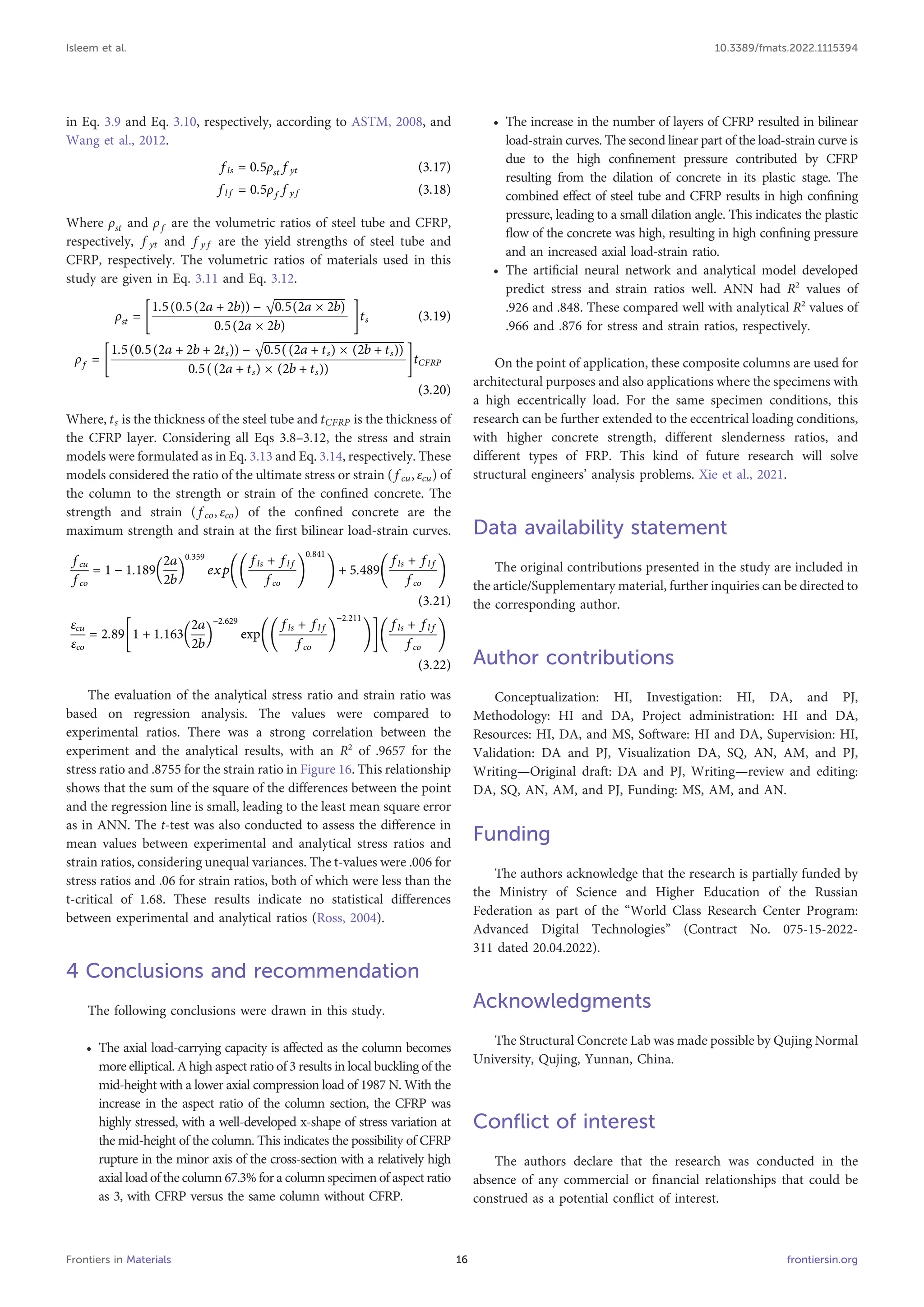 Finite element, analytical, artificial neural network models for carbon fibre reinforced polymer ...