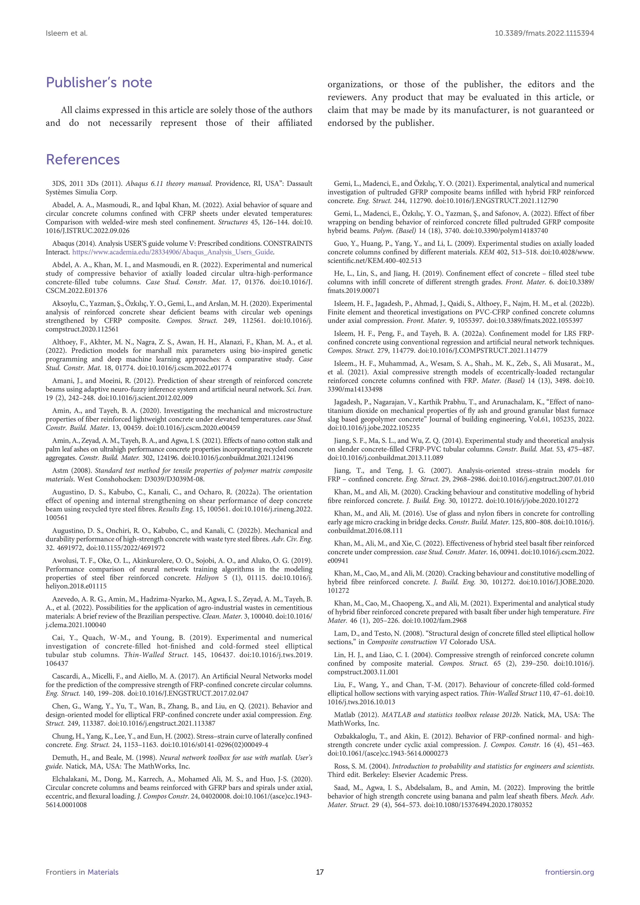 Finite element, analytical, artificial neural network models for carbon fibre reinforced polymer ...