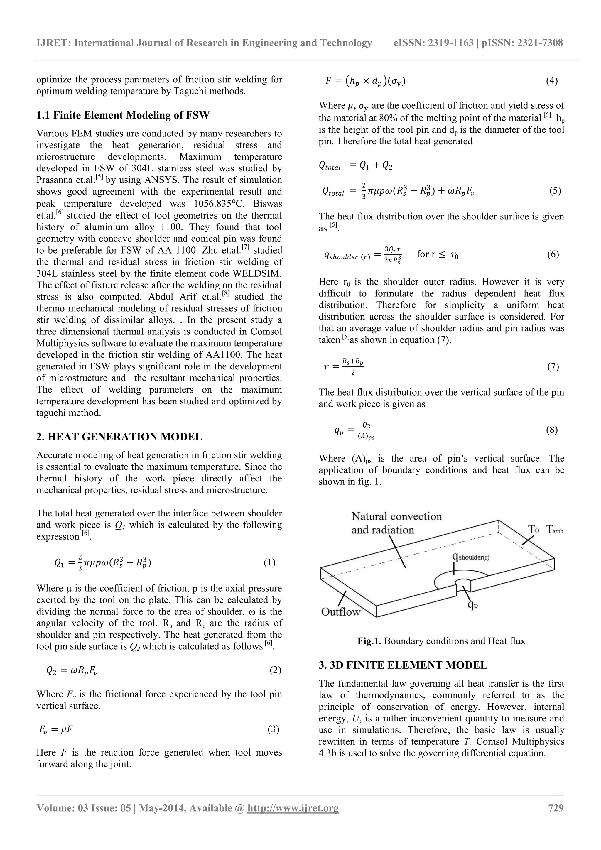 Finite Element Modeling For Maximum Temperature In Friction Stir