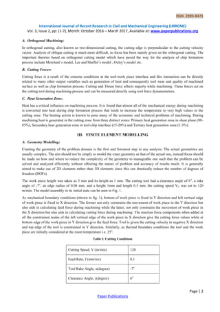 Finite Element Modelling of Chip Formation in Orthogonal Machining for AISI 1050 | PDF | Physics ...