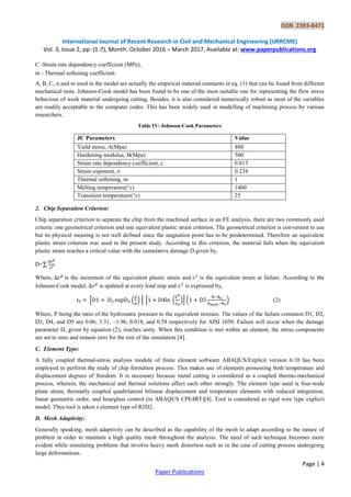 Finite Element Modelling of Chip Formation in Orthogonal Machining for AISI 1050 | PDF | Physics ...