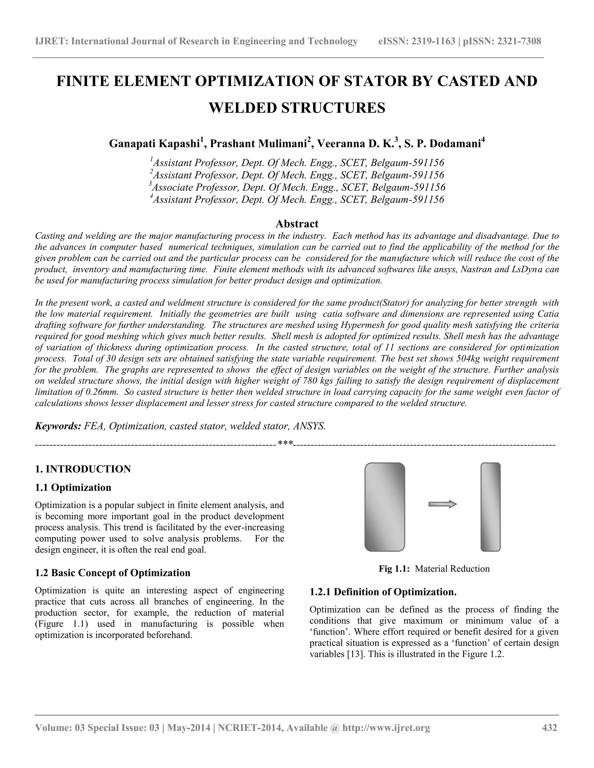 Finite Element Optimization Of Stator By Casted And Welded Structures Pdf