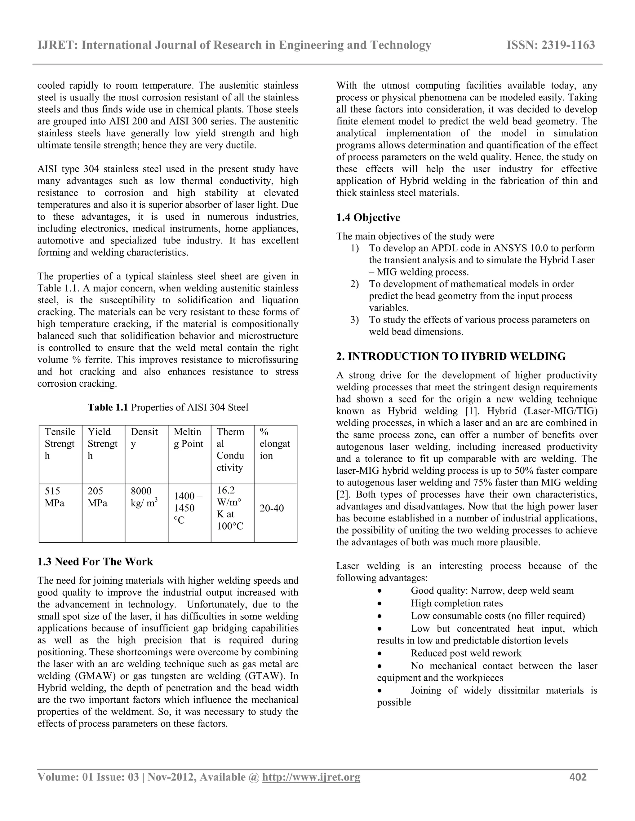 Finite element simulation of hybrid welding process for welding 304 ...