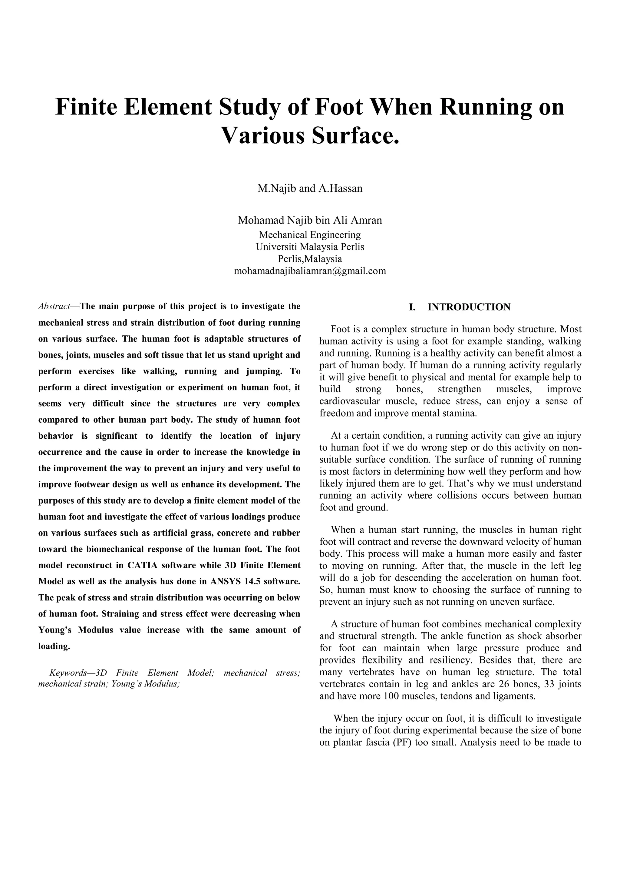 Finite element study of foot during running on various surfaces | PDF