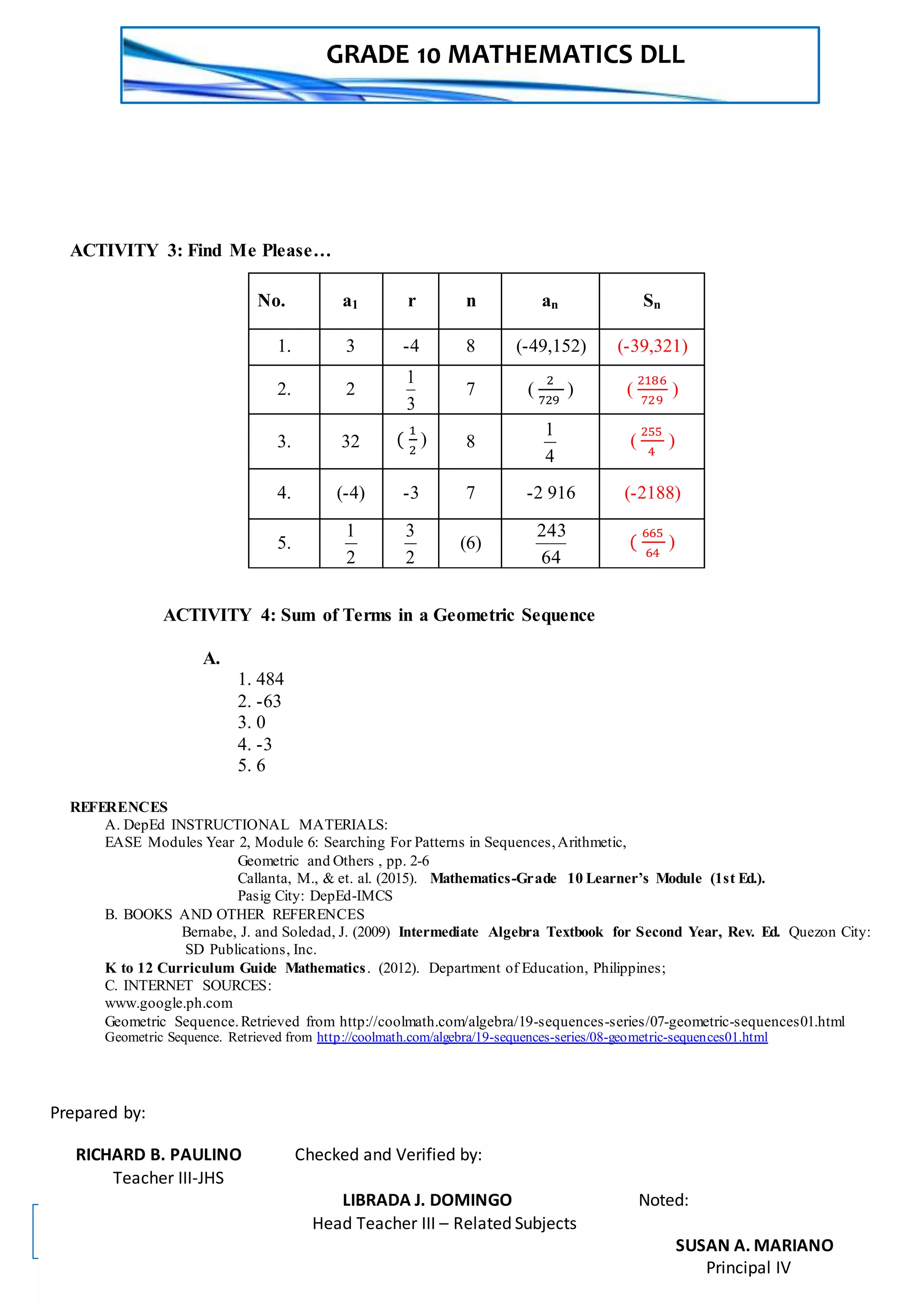 Finite Geometric Series dlp | DOCX