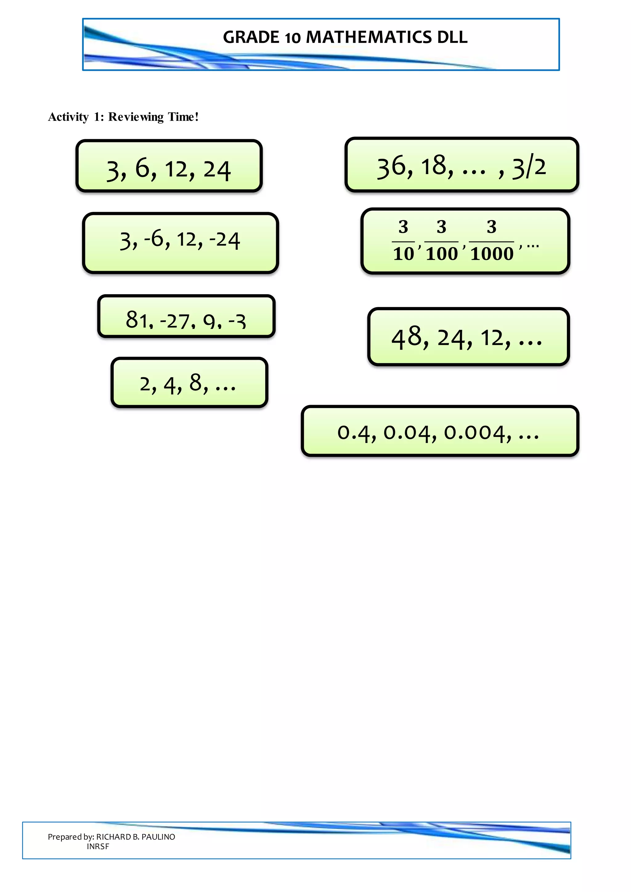 Finite Geometric Series dlp | DOCX