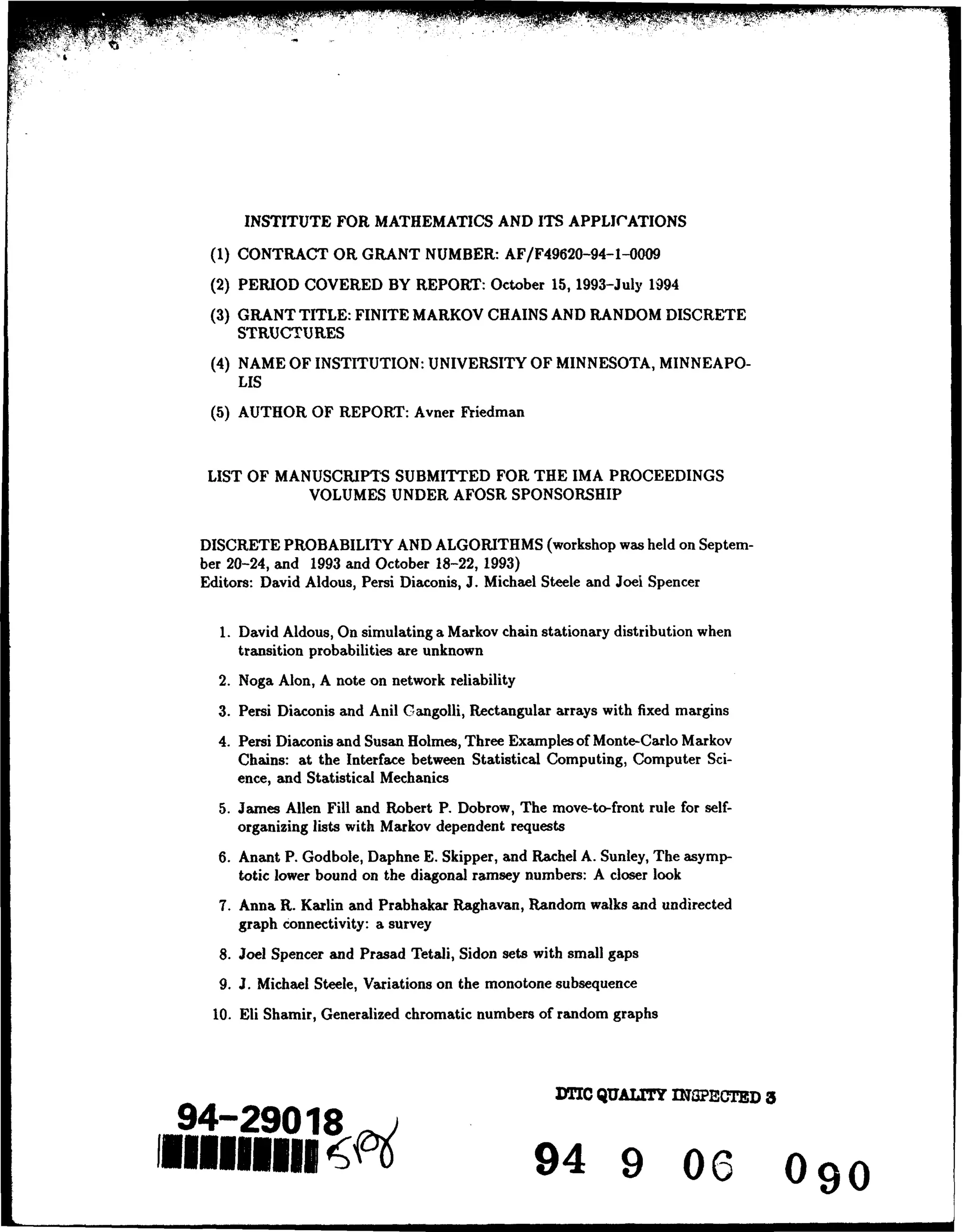 Finite Markov Chains And Random Discrete Structures Pdf