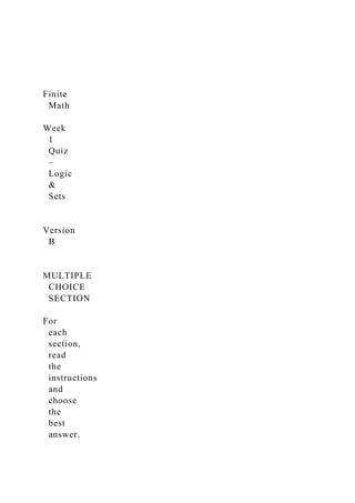 Finite Math Week 1 Quiz – Logic & Se.docx