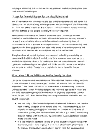 Financial Literacy for Persons with Visual Disability | DOCX