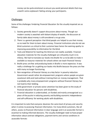 Financial Literacy for Persons with Visual Disability | DOCX