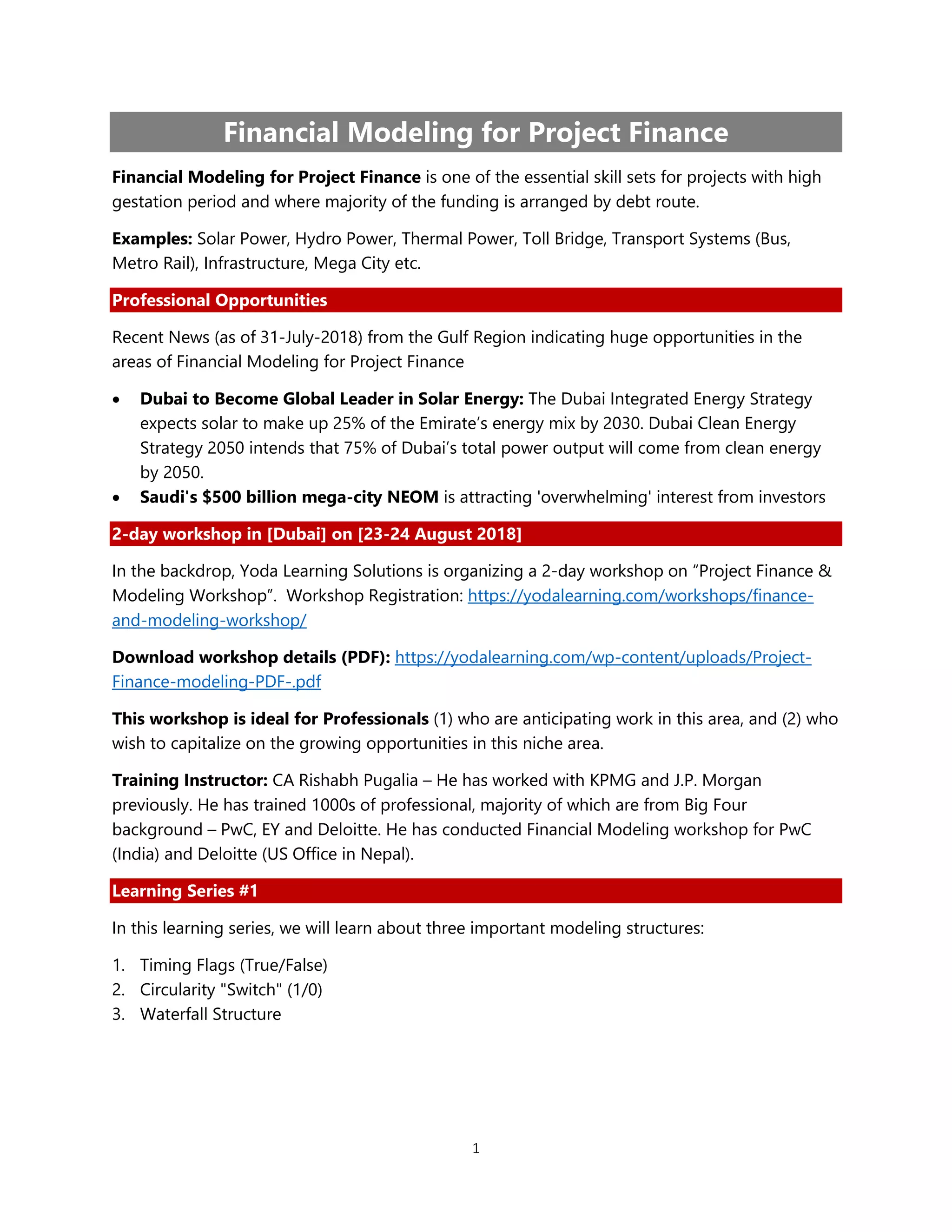 Project Finance Modeling - Timing Flags, Circularity Switch and ...