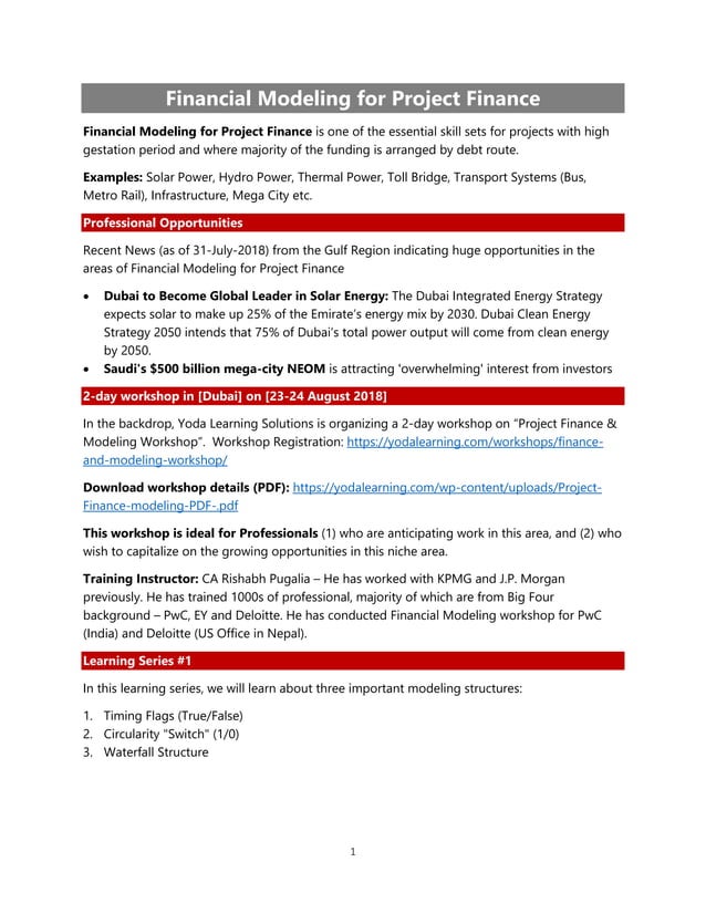 Project Finance Modeling - Timing Flags, Circularity Switch and Waterfall Structure | PDF