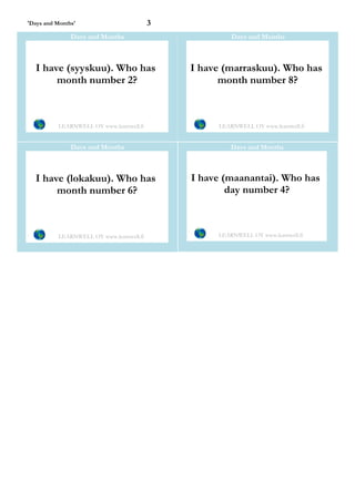 "Days and Months" Finnish - English cards | PDF