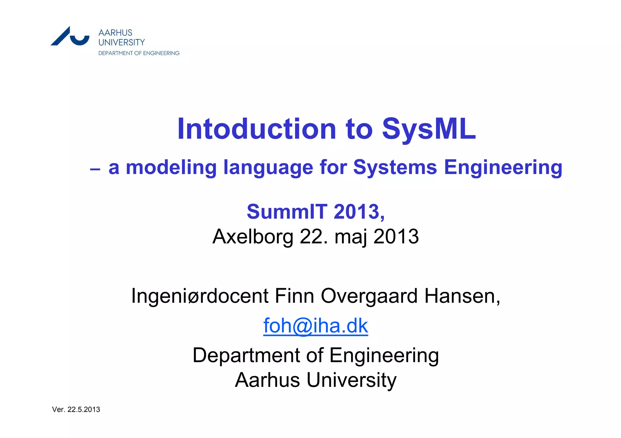 Introduction to SysML af Finn Overgaard Hansen, AU | PDF | Computing | Technology & Computing
