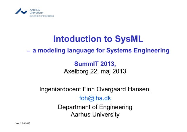 Introduction to SysML af Finn Overgaard Hansen, AU | PDF | Computing | Technology & Computing