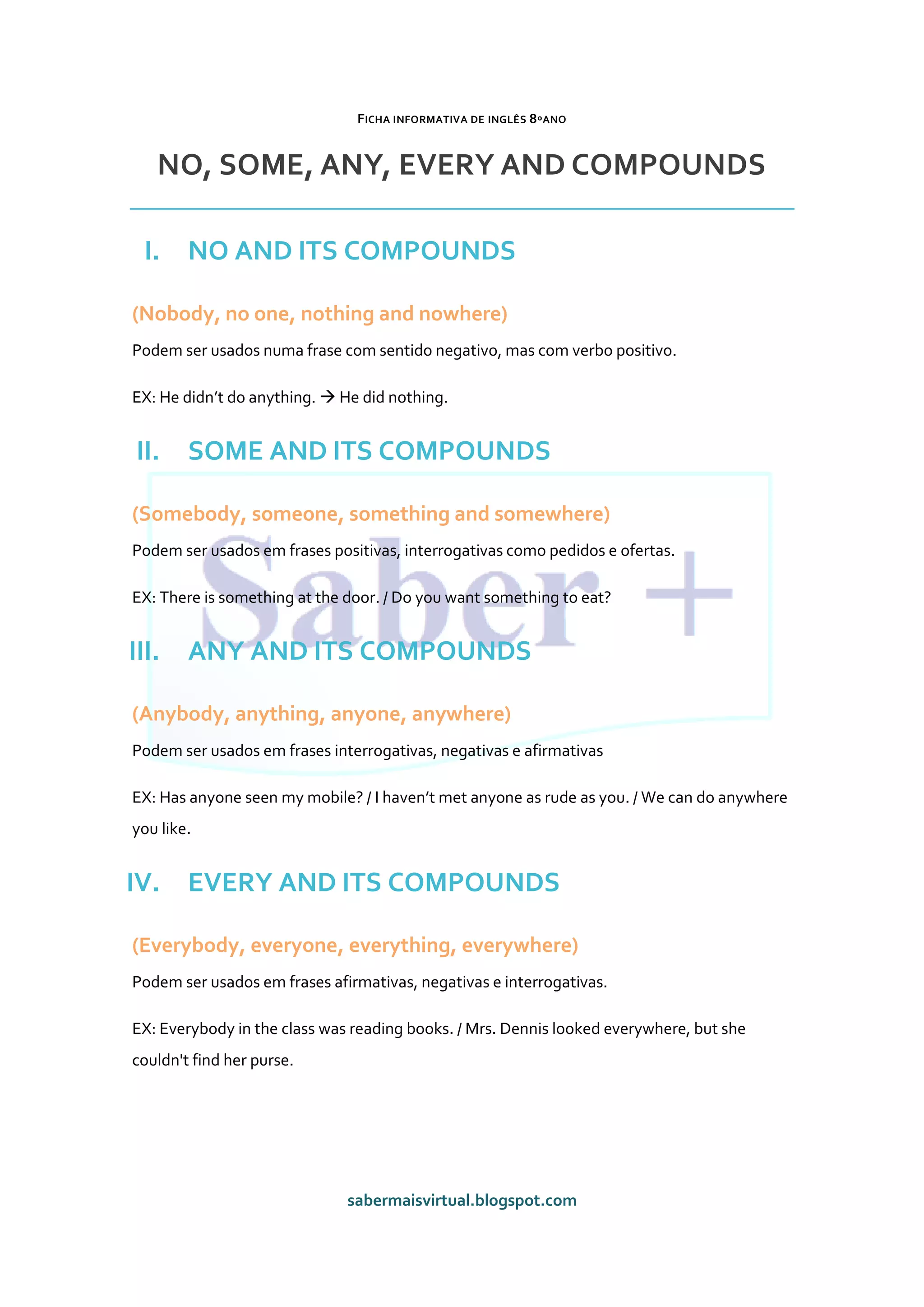 Ficha informativa_ No, any, every, some compounds | PDF