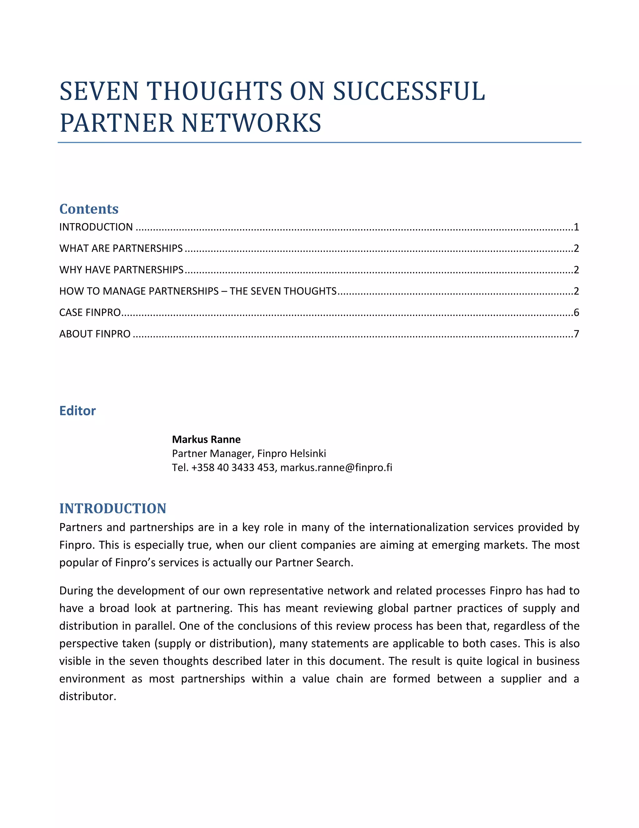 Finpro markus ranne partner network white paper | PDF | Mergers and ...