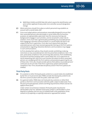 FINRA Regulatory Notice 10-06 Guidance on Blogs and Social Networking ...