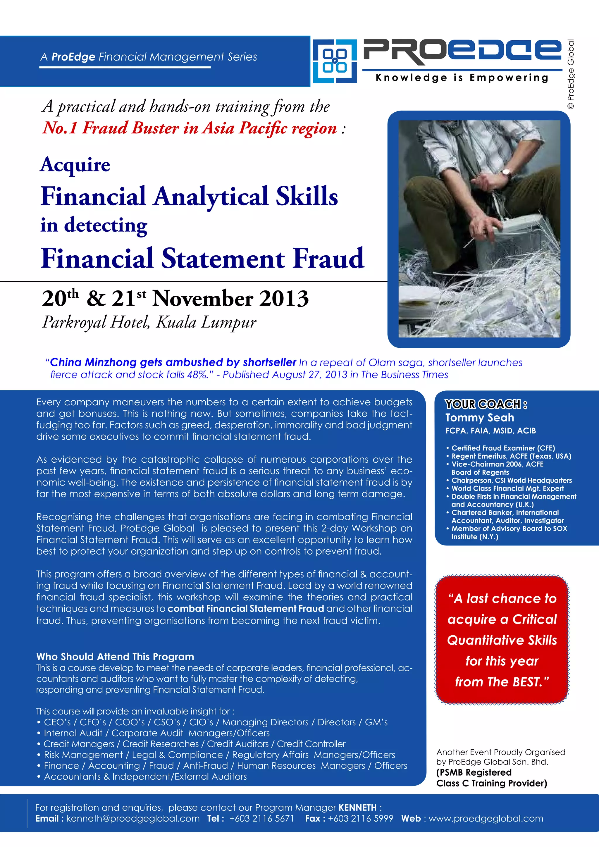 Financial Statement Fraud training by Tommy SEAH | PDF