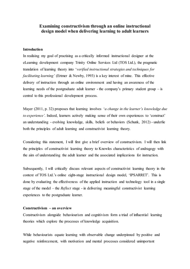 Examining Constructivism Through An Online Instructional Design Model When Delivering Learning