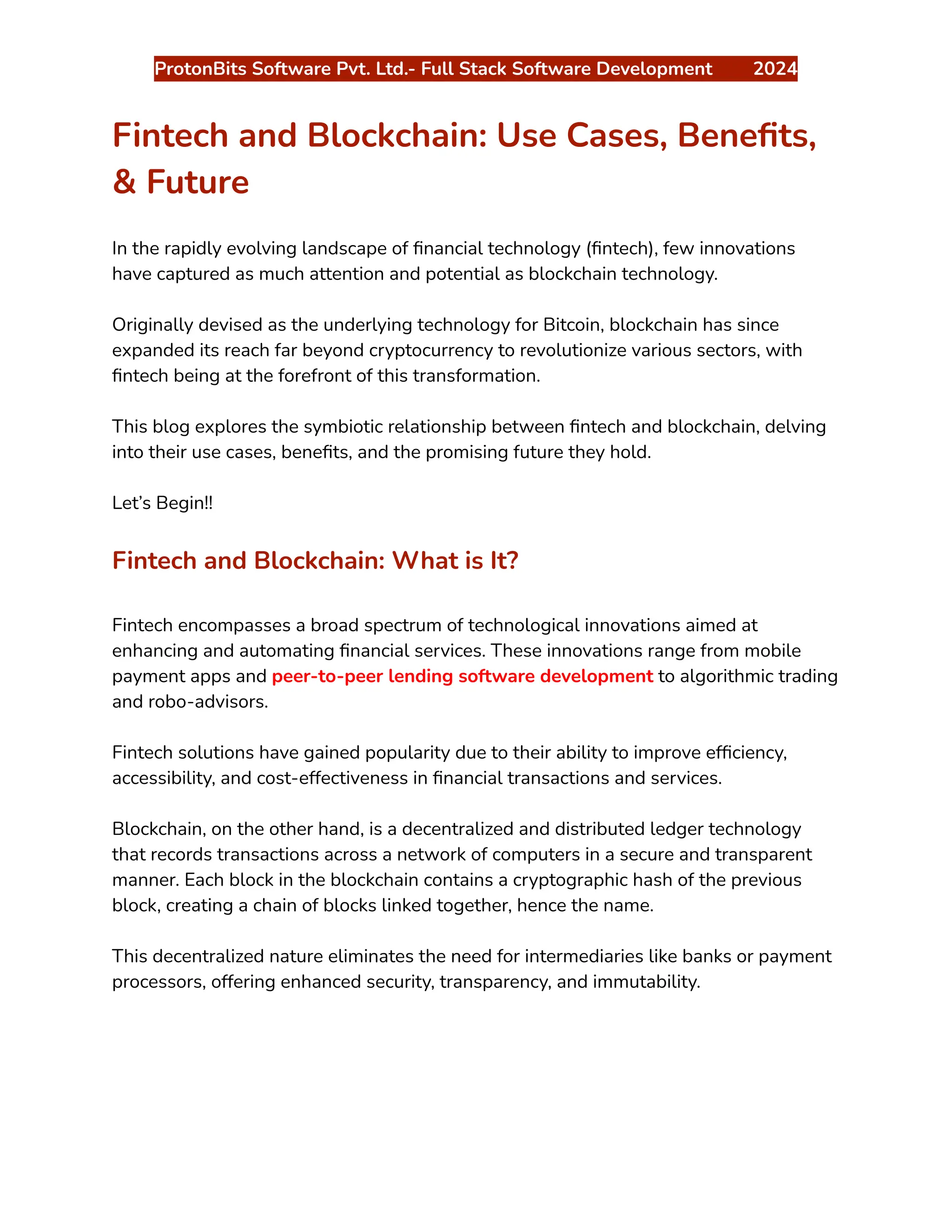 Fintech and Blockchain: Use Cases, Benefits, & Future - ProtonBits | PDF