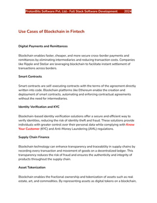 Fintech and Blockchain: Use Cases, Benefits, & Future - ProtonBits | PDF