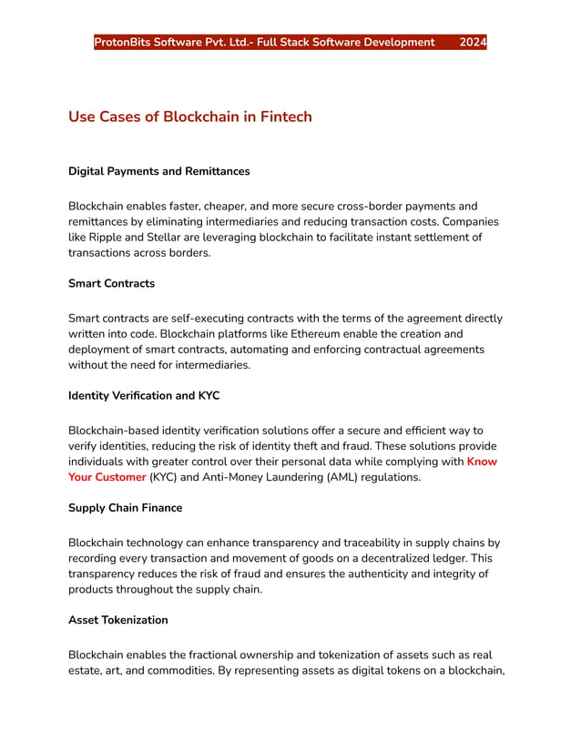 Fintech and Blockchain: Use Cases, Benefits, & Future - ProtonBits | PDF