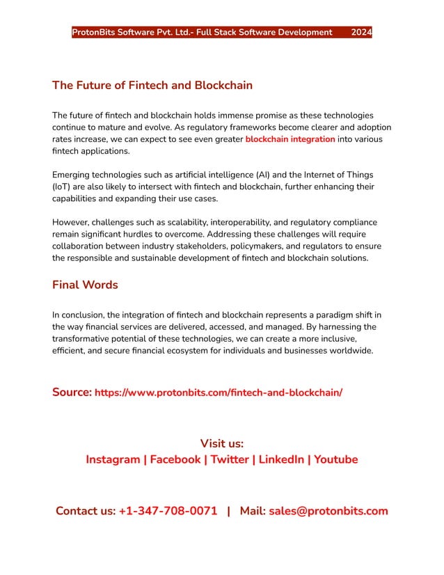 Fintech and Blockchain: Use Cases, Benefits, & Future - ProtonBits | PDF