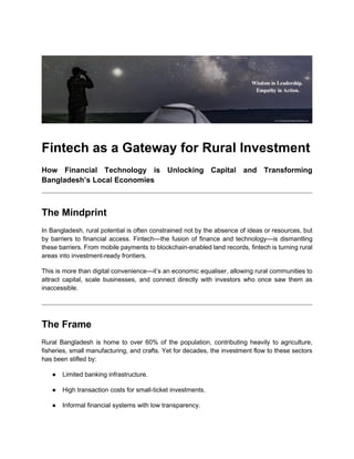 Fintech as a Gateway for Rural Investment in Bangladesh | PDF