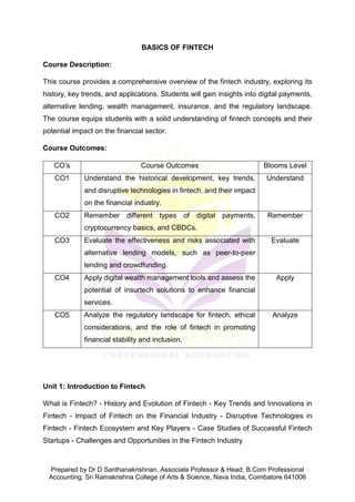 Basics of Fintech Notes Unit 1 to Unit 3 | PDF