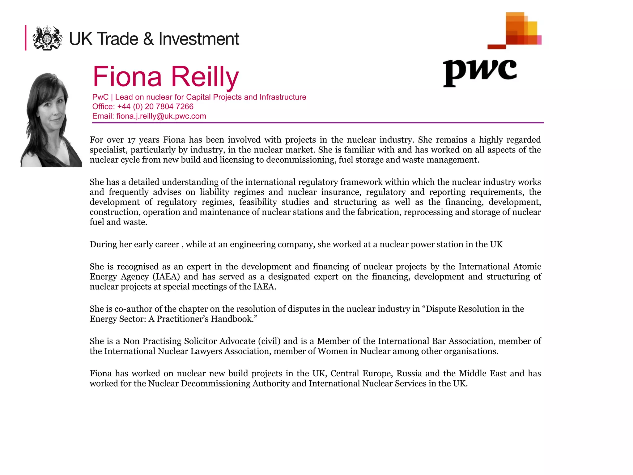Fiona Reilly. Price Waterhouse Cooper. 28th January | PPT